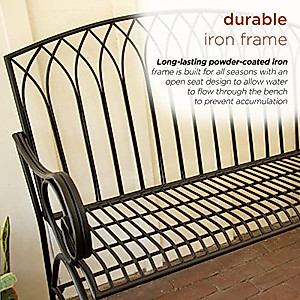 Alpine Corporation Alpine 44" L Indoor/Outdoor 2-Person Classic Metal Garden, Black Bench