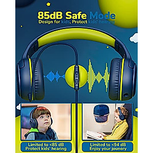 Kids Headphones for School Toddler Wired with Microphone Plug in Bulk Boys Headset Girls 3+ Year Old Blue Green shareport Phones Teen Volume Control Airplane Two People Childrens Babies Over Ear