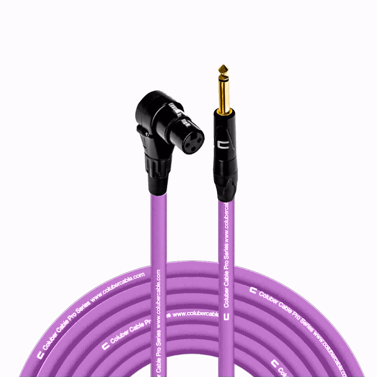 COLUBER CABLE Right Angle XLR Female to 1/4" TS Male - 50 Feet - Purple - Pro 3-Pin Microphone Connector for Powered Speakers, Audio Interface or Mixer for Live Performance & Recording