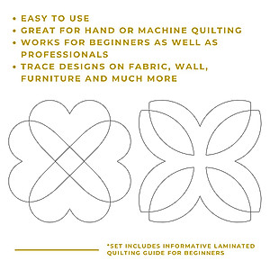 Quilting Stencils for Machine and Hand Quilting - Set of 2 Mini Reusable Beginner’s Choice and Heart Knot Design Plastic Quilt Stencil for Background, Block, Borders Patterns - with Guide