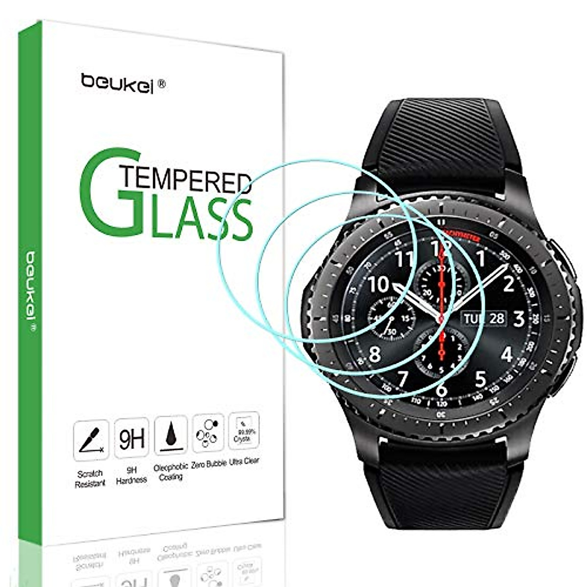 beukei (3 Pack) for Samsung Gear S3 and Gear S3 Frontier Screen Protector Tempered Glass, Anti Scratch, Bubble Free(Not Fit for Galaxy Watch 42mm and Gear S2 Smartwatch)
