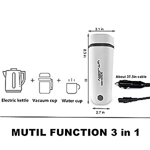WTJMOV 12V Car Electric Kettle, Travel Portable Electric Tea Coffee Kettle Fast Water Boiler & Heater Automatic Shut-Off (White)