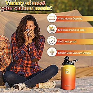 Insulated Water Bottle with Double Walled, Koeka One Gallon Wide Mouth Vacuum Insulated Leak Proof Stainless Steel Thermos with Straw, 128OZ Thermo Mug, Hot Cold, Hiking, Sports, Outdoor, Fire Cloud