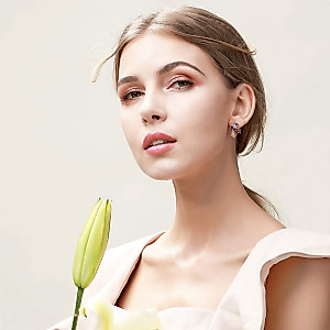 BISAER Rose Gold Plated Flower Stud Earrings Multicolor Cubic Zirconia Earrings for Women CZ Jewelry Gifts Colorful CZ Earring