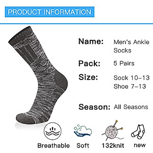 COOVAN Mens Hiking Socks Crew Outdoor Socks 5 Pairs Moisture Wicking Cushioned Athletic Boot Socks