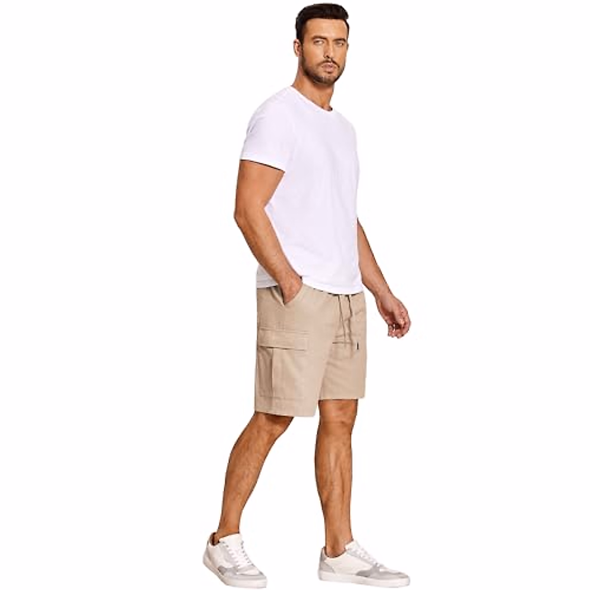 COOFANDY Men's Cargo Shorts Elastic Waist Relaxed Fit Cotton Casual Outdoor Lightweight Work Shorts with Multi Pockets