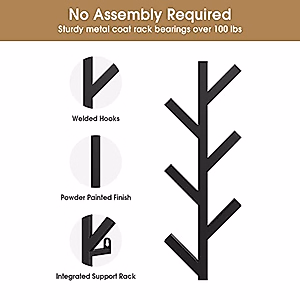 RRG Vertical Coat Rack Wall Mounted 16 Inch, Metal Vertical Hat Rack for Wall, Modern Wall Coat Tree for Hats, Jackets, Bags, Entryway Bedroom (Height 16")