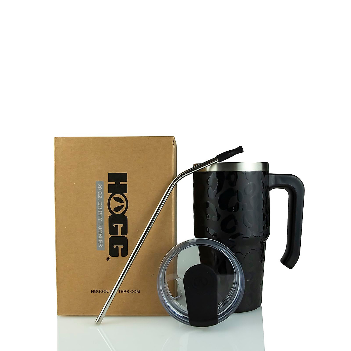 Hogg 20oz Grippy Tumbler with Removable Handle, Lid, and Stainless Steel Straw, DIY, Customizable, Double Wall Insulated Tumblers (Black Cheetah Full)