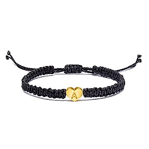 Personalized 26 Initial Bracelet Copper Heart Letter Woven Bracelet Dainty Heart Charm Bracelet Woven Bracelet for Men Women Girls Smart Watches (L, One Size)
