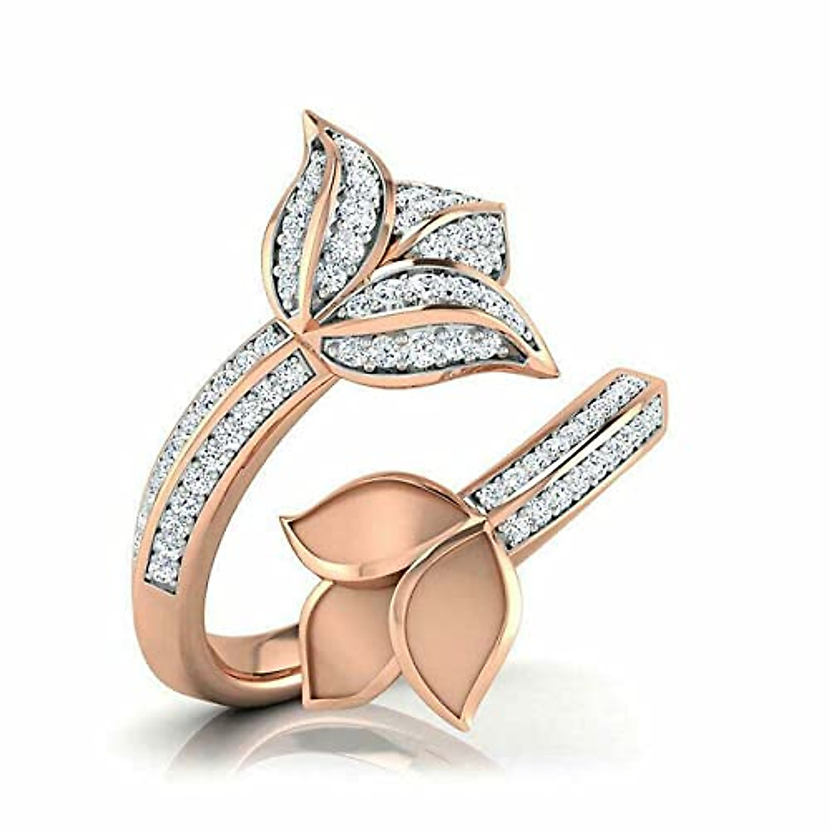 1 Cttw Round Shape White Cubic Zirconia Prong Setting Wedding Engagement Bypass Floral Ring In 14K Rose Gold Plated 925 Sterling Silver Ring Size - 6.5