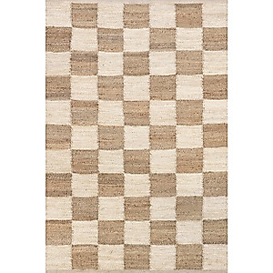 nuLOOM Christana Traditional Checkered Jute Area Rug - 6x9 Jute Area Rug Contemporary/Modern Ivory Rugs for Dining Room Rug Neutral Rug Living Room Rug