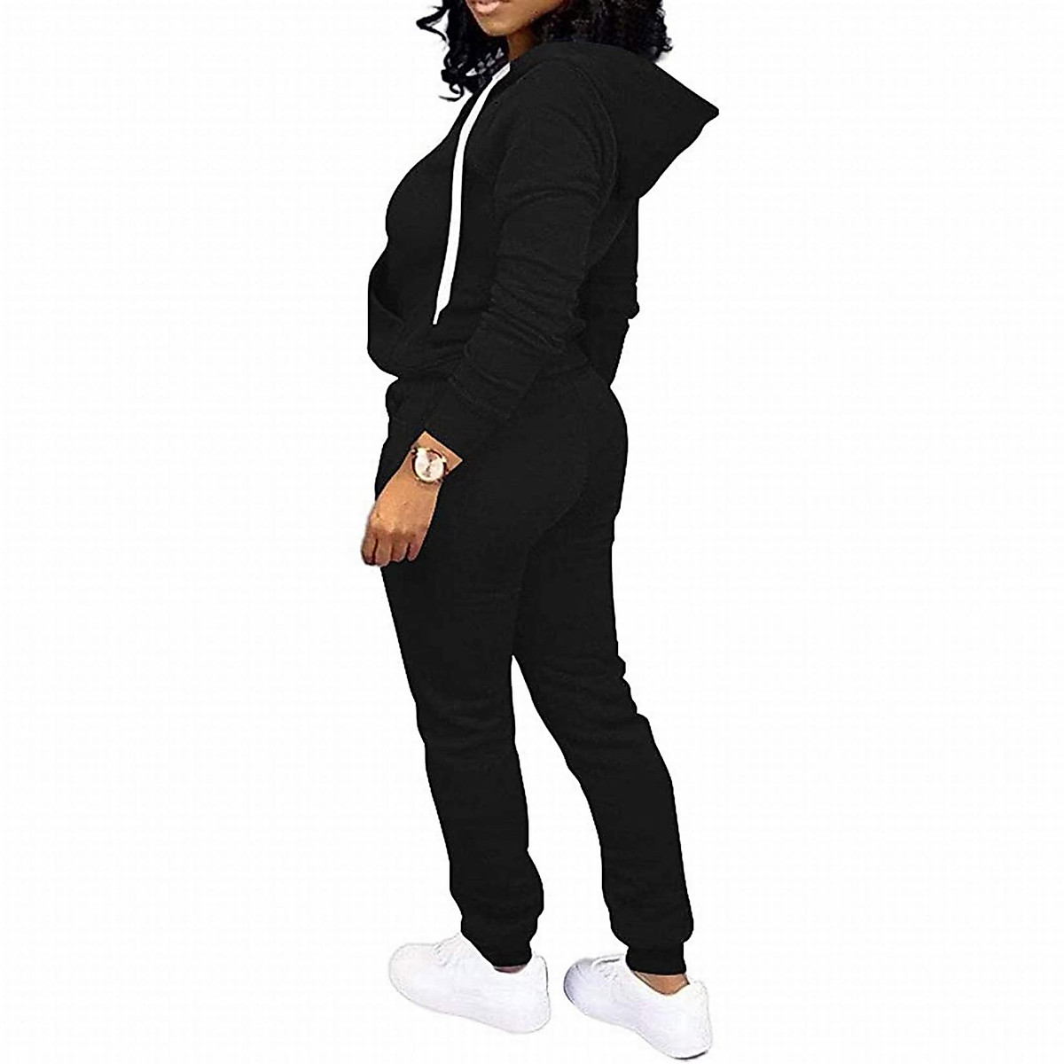 CLOCOR 2 Piece Outfits for Women - Casual 2 Piece Sweatsuit Pocket Tracksuit Long Sleeve with Patchwork Pants Set Black-1-L