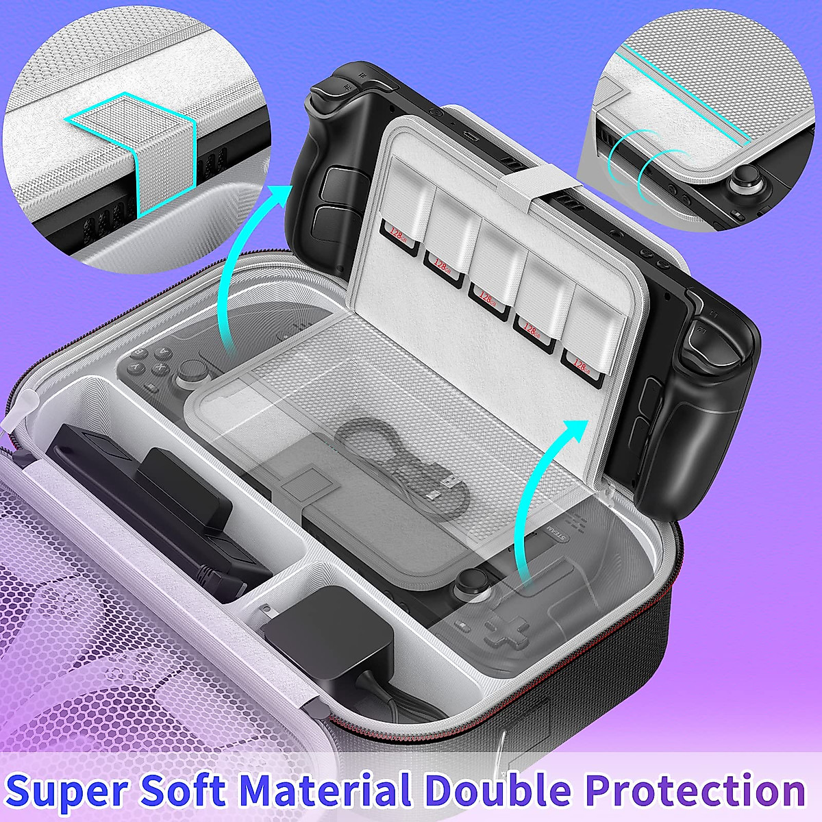 Mooroer Steam Deck Case, 2024 Upgrade Steam Deck Carrying Case, Large Capacity Storage Case for Steam Deck/Steam Deck OLED Console & Accessories, Built-in AC Adapter Charger Storage, Black