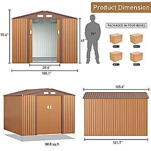 HOGYME 10.5' x 9.1' Storage Shed Large Metal Shed, Sheds &Outdoor Storage Clearance Suitable for Garden Tool Bike Lawn Mower Ladder, Utility Tool House w/Lockable/Sliding Door, 4 Vents, Coffee