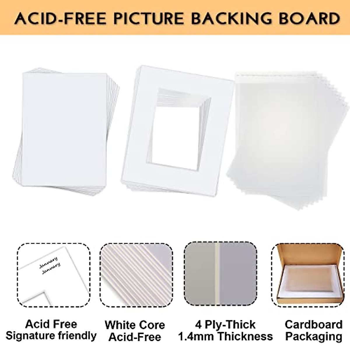 Acid Free 16 Pack 8 x 10 White Pre-Cut Picture Mat Board Show Kit for 5 x 7 Photos,Artworks,Prints,Includes 16Pcs Core Bevel Cut Matts & 16 Pcs Backing Board &16Pcs Clear Bags