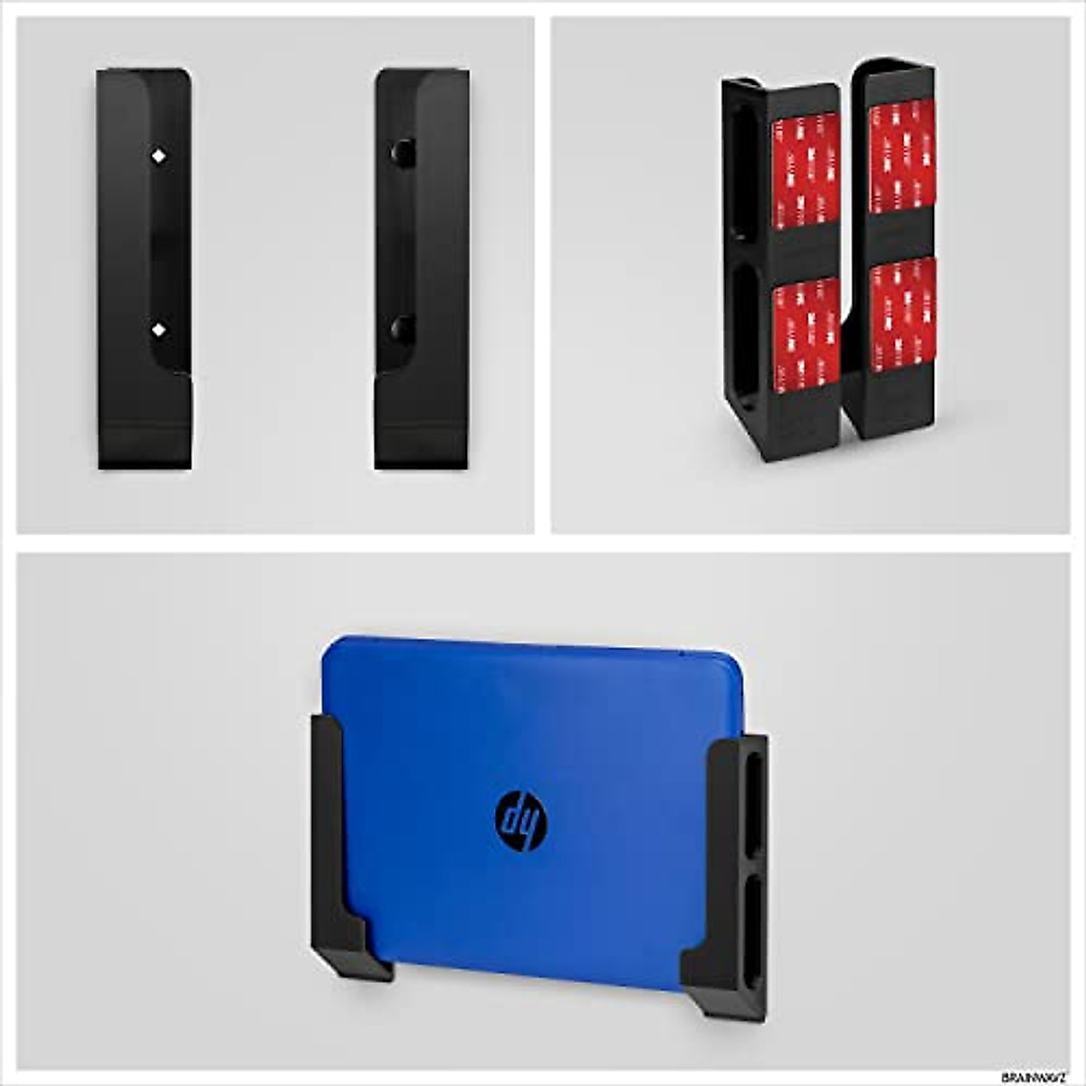 BRAINWAVZ Wall Mount Laptop Holder with Adhesive & Screw in, 1.2" / 31mm, for Macbooks, Surface, Keyboards, Switch, Tablets & More