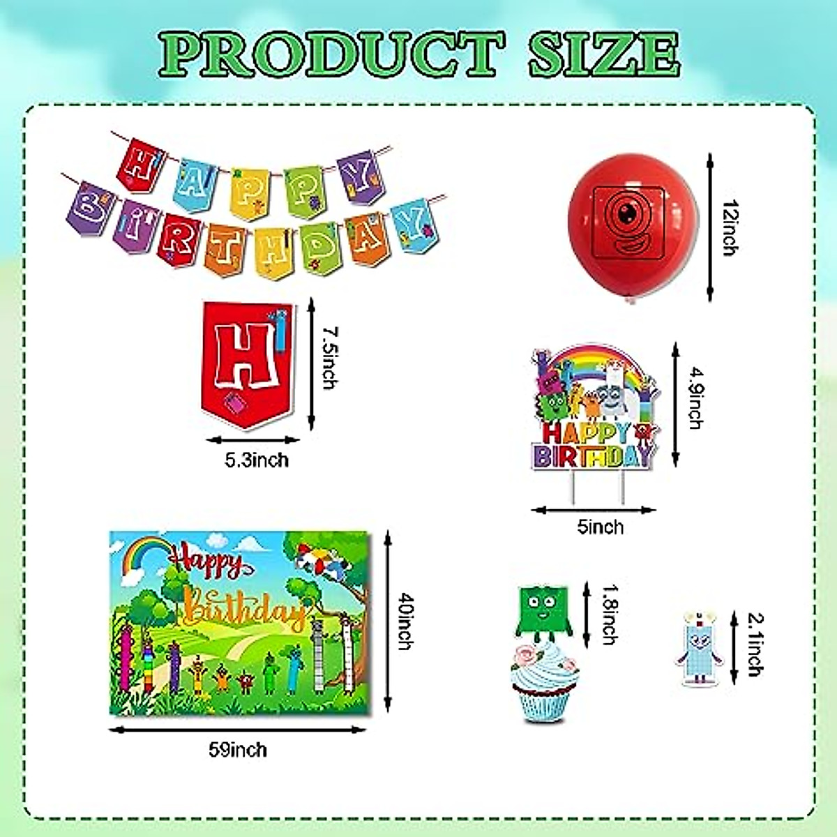 107 Pcs Number Blocks Birthday Party Supplies - Number Birthday Decorations Include Banner, Latex Balloons, Cake Topper, Cupcake Toppers, Backdrop, Stickers, Digital Themed Block Party Gift Sets