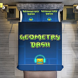 MNXTWHFSZ Geometry Anime and Dash 3-Piece Bedding Set 86"x70" 1 Duvet Cover and 2 Pillowcases Funny Bedroom Accessories