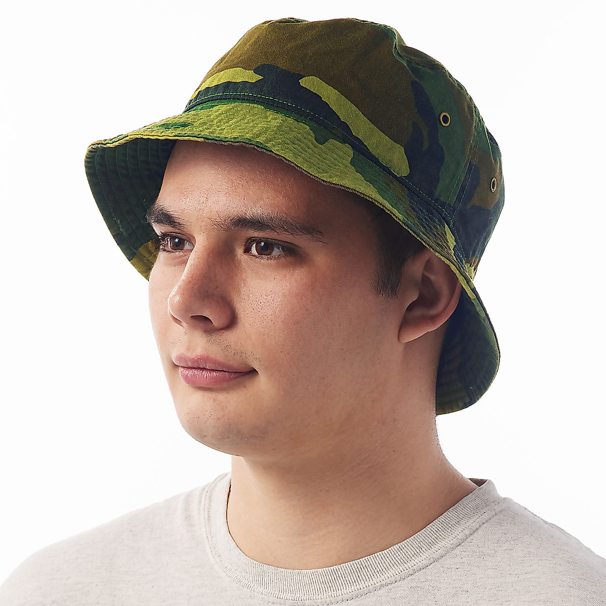 The Hat Depot 300N Unisex 100% Cotton Packable Summer Travel Bucket Hat (S/M, Woodland Camouflage)