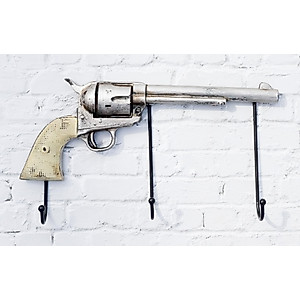 Ebros Gift 11.5" Long Rustic Western Country Wild West Outlaw Cowboy Revolver Pistol Gun 3-Peg Or Triple Wall Hooks Hanging Decor Hallway Mudroom Entrance Cabin Lodge Organizer for Coats Keys Hats