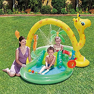 Summer Waves 8.5ft x 6.3ft x 50in Inflatable Jungle Kiddie Swimming Pool Splash Play Center with Slide and Sprinkler