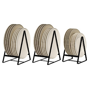Hikinlichi 2 Large 1 Small Triangle Plate Holders Organizers Upright Cabinet Dish Drying Racks Metal Plate Dish Organizers Racks Stands for Countertop and Cupboard Black