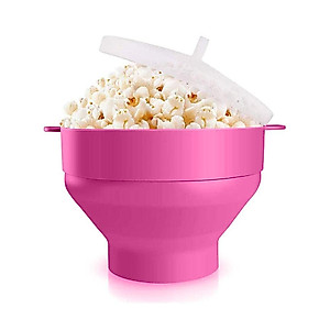 Premium Popcorn Maker Silicone Microwave Popcorn Popper, Collapsible Bowl Design for Easy Storage, BPA Free Microwave Popcorn Popper with Lid - No Oil Required, Healthy & Eco-Friendly (Pink)