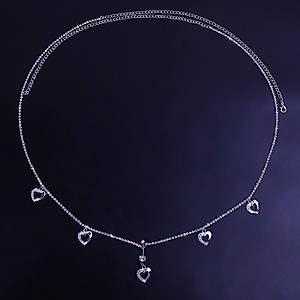 Sexy Rhinestone Waist Chain Navel Piercing Dangle Belly Button Rings Waist Chain Bikini Crystal Heart Belly Chain for Women Body Jewelry (Heart)