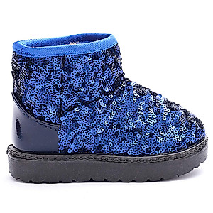 DADAWEN Boy's Girl's Warm Winter Sequin Waterpoof Outdoor Snow Boots Blue US Size 8 M Toddler