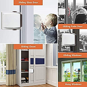Sliding Glass Door Child Lock - OKEFAN 4 Pack Baby Safety Slide Window Locks for Kids Proof Patio Closet Doors No Drilling Tools Needed (Brown)