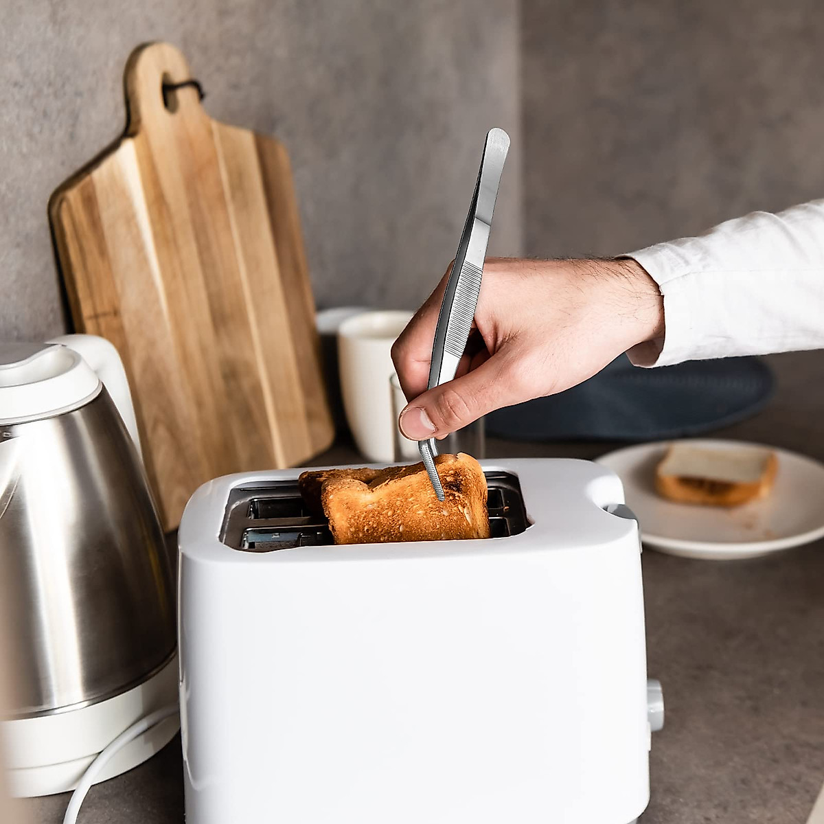 5 Pcs Stainless Steel Kitchen Cooking Tweezers Tongs Culinary 12 Inch Long Fine Food Tweezers Tongs Tools Offset Tip Chef Korean Japanese BBQ Tweezers for Baking Grill Salad Steak Fish Buffet Banquet