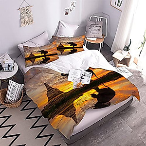 Quilt Cover Twin Size Ancient Pagoda in Thailand 3D Bedding Sets Elephant Duvet Cover Breathable Hypoallergenic Stain Wrinkle Resistant Microfiber with Zipper Closure,beding Set with 2 Pillowcase