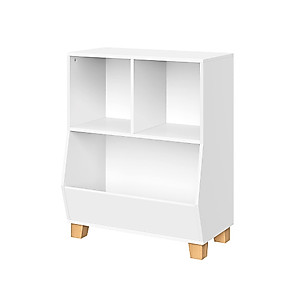 RiverRidge Kids Bookshelf Toy Storage Organizer with 2 Cubbies & Spacious Bin White Playroom Toy Organizer and Cubby Storage