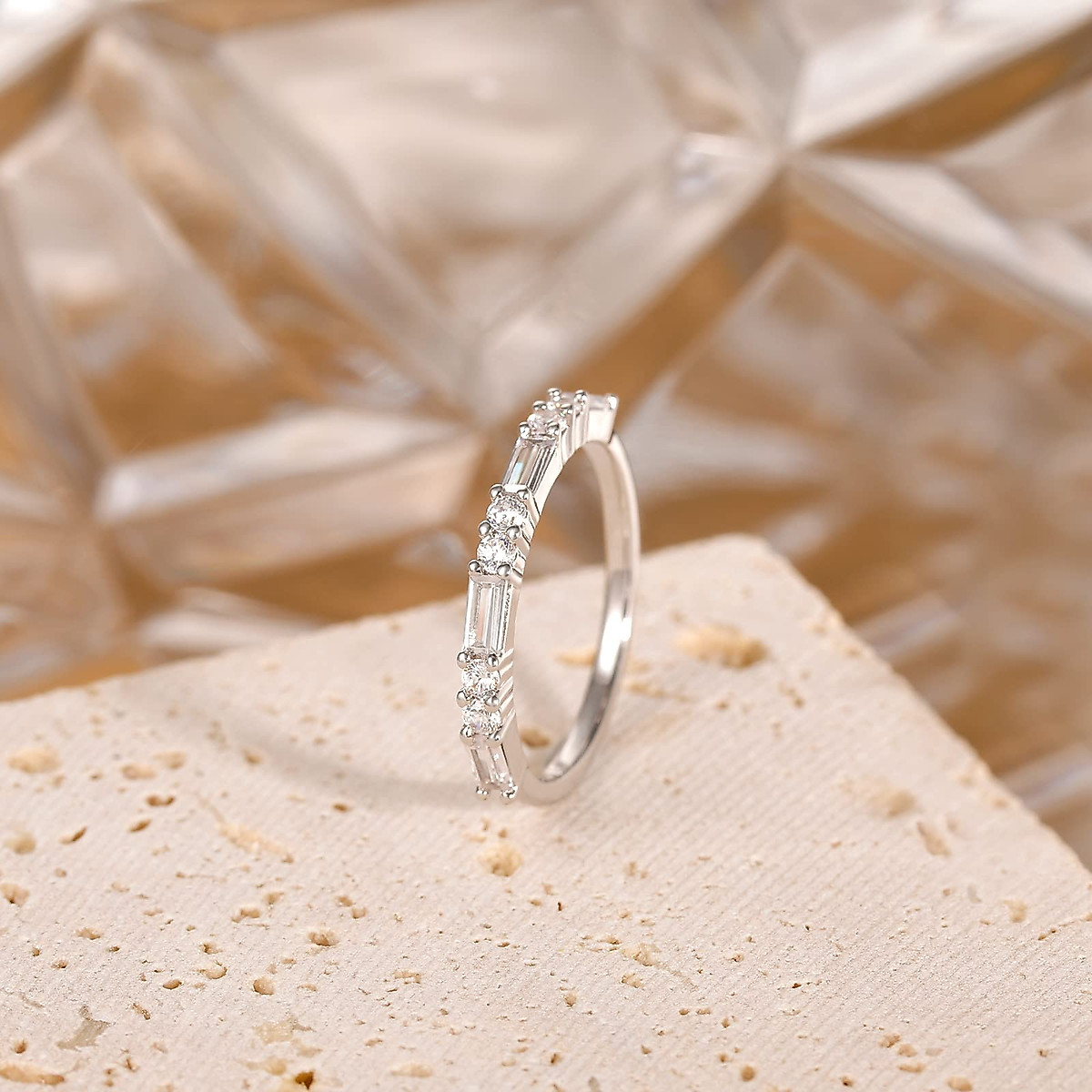 SHINYSO Wedding Band for Women Cubic Zirconia Square & Round Thin Stacking Ring Eternity Band for Her Size 6