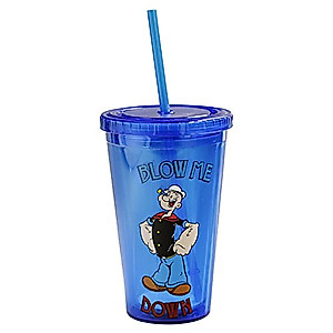 Silver Buffalo Popeye The Sailor Man TV Show Theme Blow Me Down 16 Ounce Tumbler