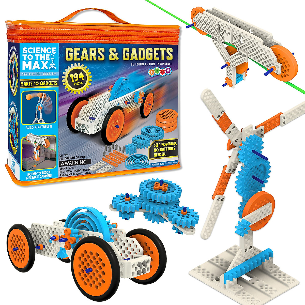 Gears & Gadgets 194pc Kids Building Toys - Build Large & Small Robotic Projects - STEM Toys for Kids Education - Construction Building Kit - Engineering Activities Science Kits for Kids Age 8-12