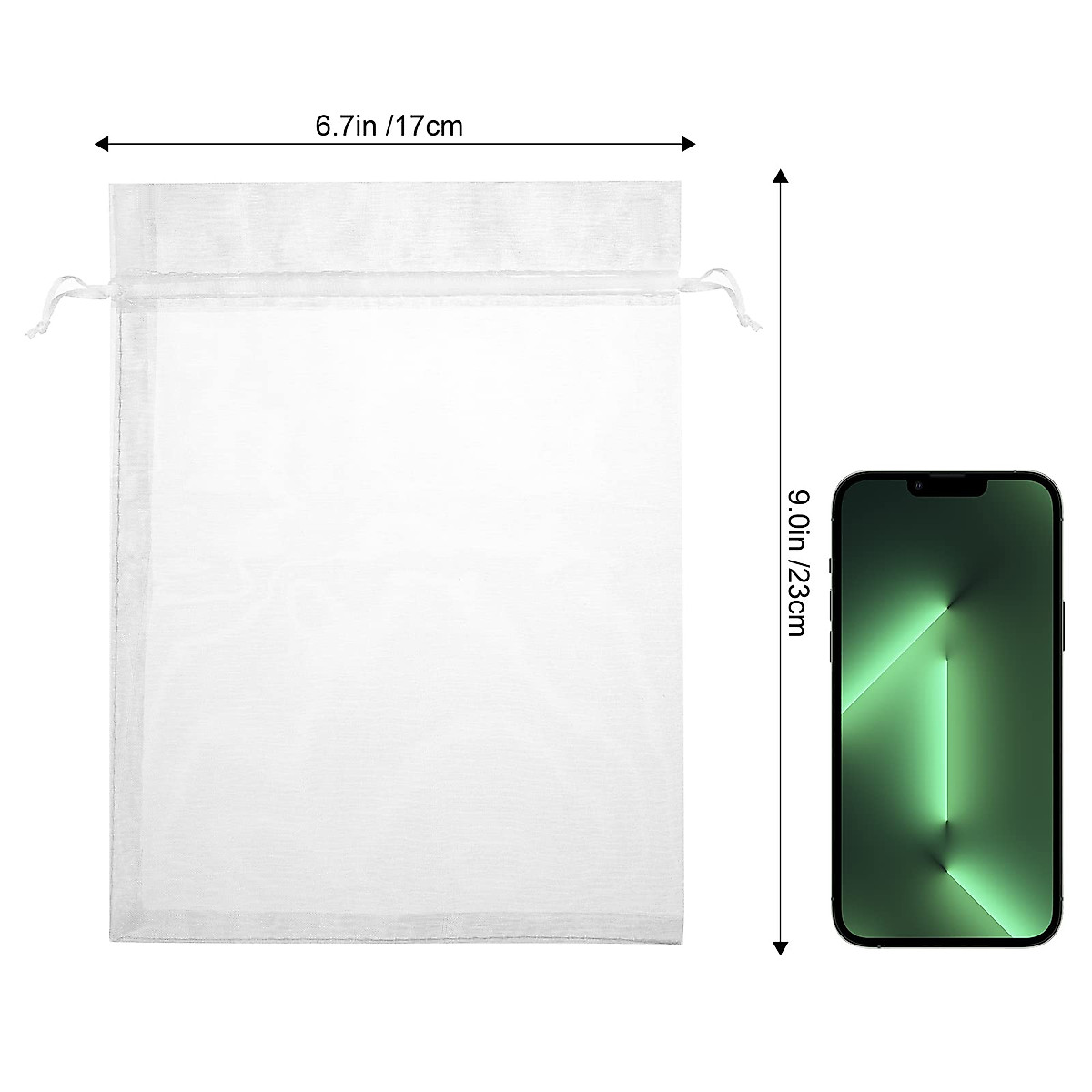 50 Pack Sheer Organza Bags White, 6 x 9 inches Christmas Wedding Shower Party Favors Gift Drawstring Bags Large Mesh Jewelry Pouches,Penetrating Light Fruit Protection Bags