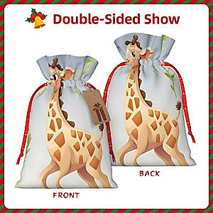 RLDOBOFE Cute giraffe print Christmas Gift Bag Christmas Drawstring Bag Reusable Gift Wrapping Goody Gift Bags with Gift Tag Present Storage Bag for Christmas Thanksgiving Wedding Party
