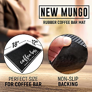 New Mungo Coffee Bar Mat - Coffee Bar Accessories for Coffee Station, Coffee Accessories, Coffee Bar Decor, Coffee Decor - Brewed Fresh Daily - Self Serve Coffee Maker Mat - Rubber Mat - 18”x12”