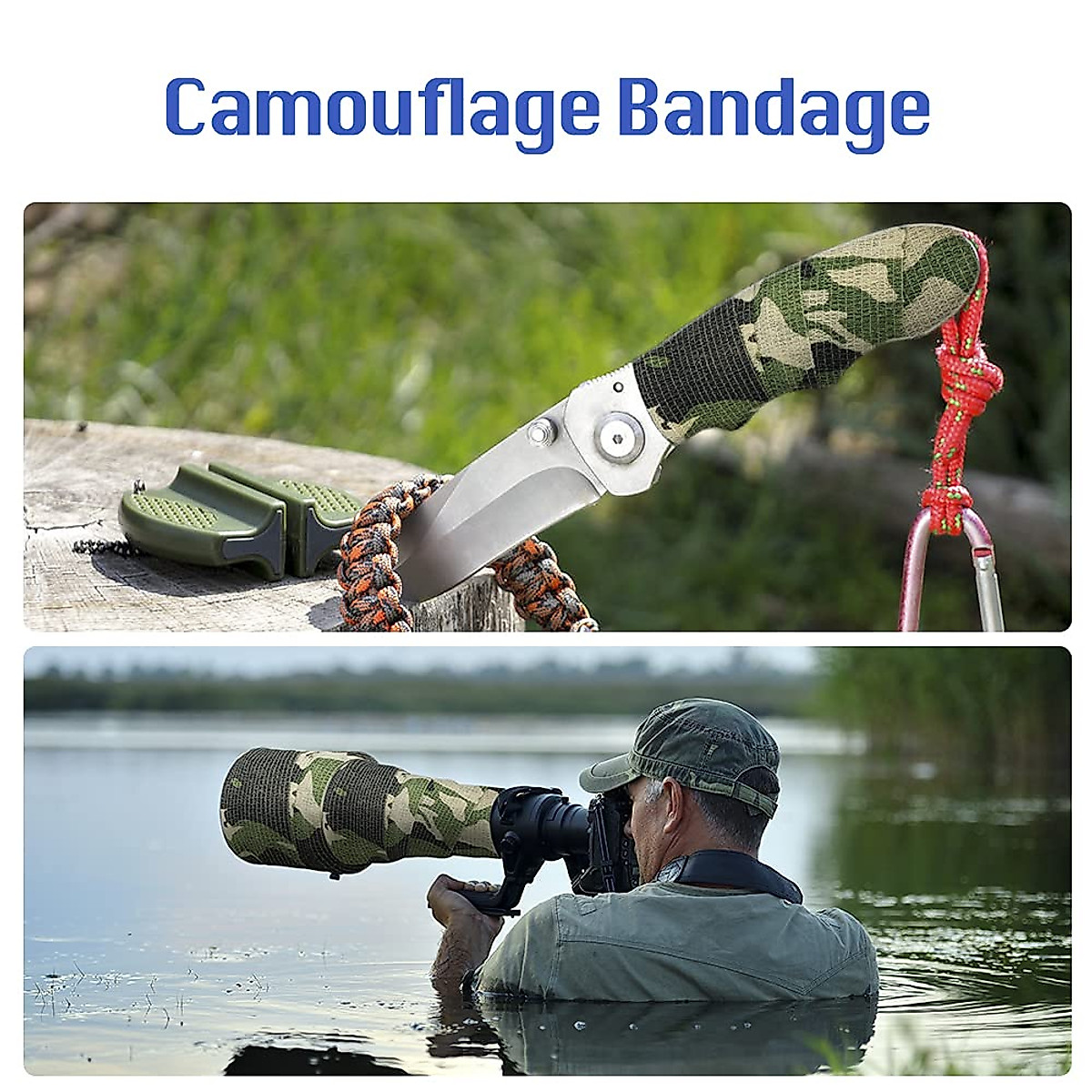 GooGou Self Adherent Bandages Camouflage Cohesive Tape Camo Elastic Sports Tape for Sports Hunting Gear and Finger Wrist Ankle 8PCS 2 in X 14.7 ft (Camouflage)