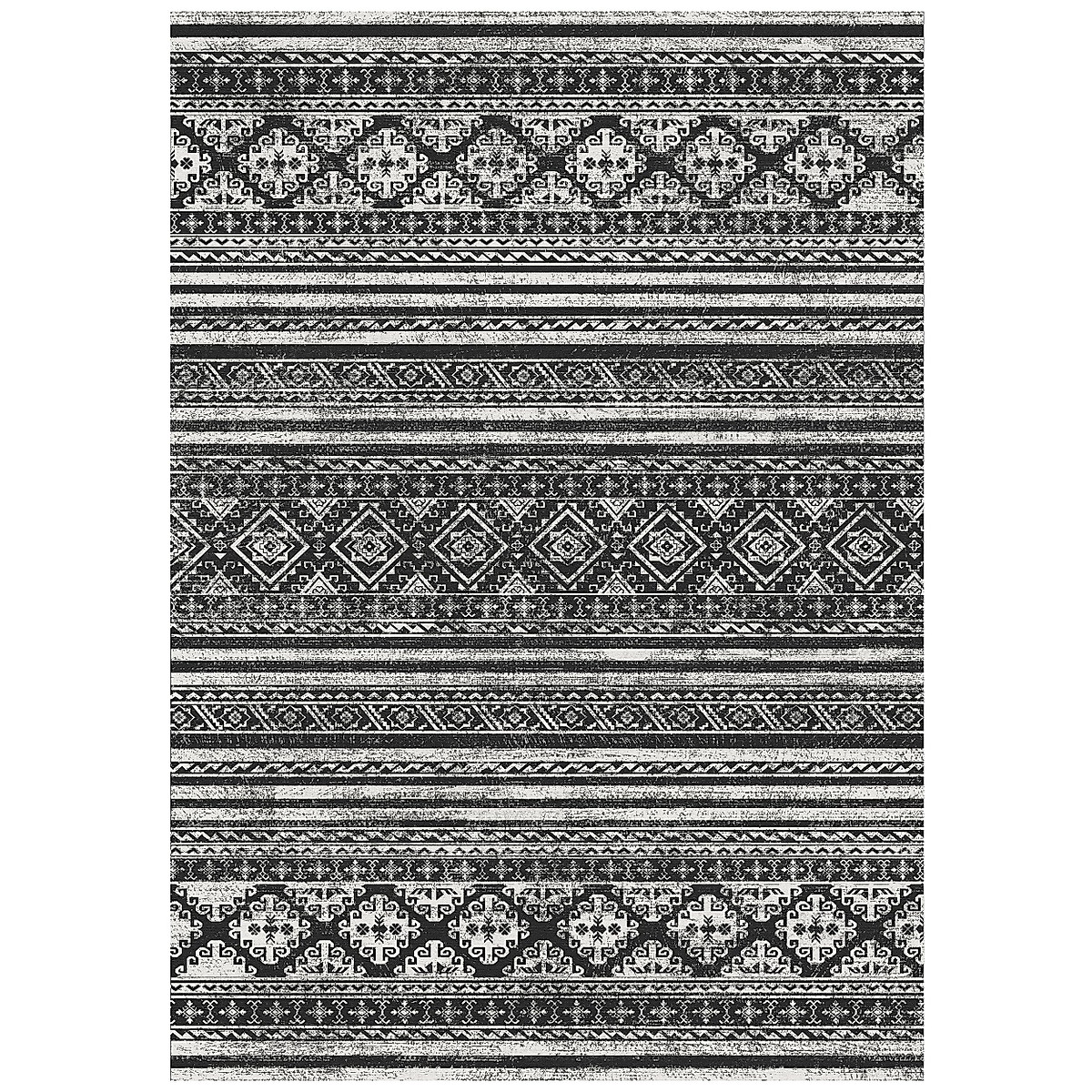 RUGSURE Washable Area Rugs 3' x 5 ' - 1/6 Thick - Moroccan-Inspired -Stain & Water Resistant Non-Slip - Resistant Rug for Living Room, Bedroom, Nursery, Pet & Child Friendly (Black)