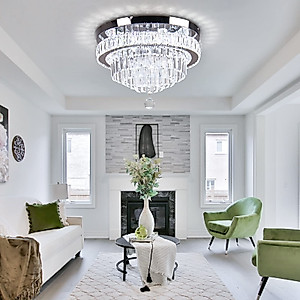 FRIXCHUR 15.7" Crystal Chandelier LED Modern Ceiling Light Fixture Round Raindrop 5 Tier Chandeliers for Dining Room Bedroom Living Room, 6500 K