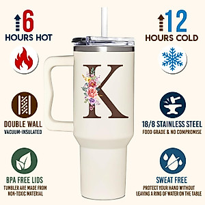 Personalized Gifts For Women - Personalized Gifts For Birthday, Christmas - Monogrammed, Customized For Woman, Mom, Wife, Best Friend, Sister, Coworkers - Custom Tumbler With Handle 40oz