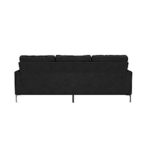 Novogratz Chapman Sectional Sofa with Chrome Legs, Black Velvet Couch