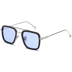 SHEEN KELLY Trendy Square Pilot Sunglasses Men Women Vintage Rectangular Metal Frame Shades Eye Glasses