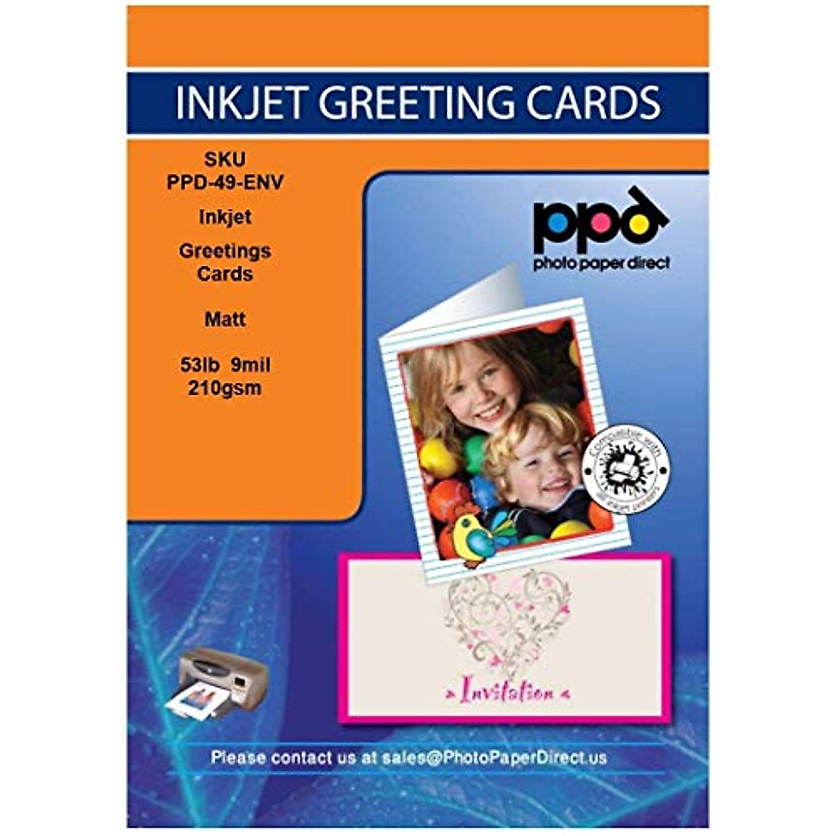 PPD Inkjet Large Matte Photo Quality Printable Greeting Cards LTR 8.5x11 folding to 5.5 x 8.5 53lbs 210gsm 9mil With Envelopes x 50 Sheets (PPD049-50-Env)