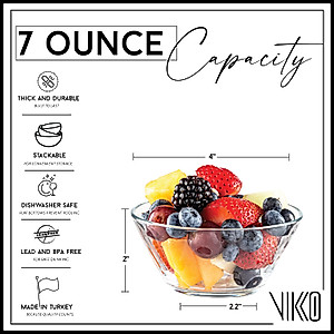 Vikko Glass Bowls, Set of 12, Glass Dessert Bowls, 7 Ounce Glass Dish for Dessert, Candy, Kitchen Prep, Dishwasher Safe