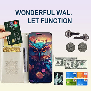 Ephoou Compatible with Apple iPhone 15 Flip Glitter Wallet Case for Women, Pu Leather with Card Slots Crystal Diamond Owl Embossing Shockproof Cover Case for iPhone 15 MTY-Gold