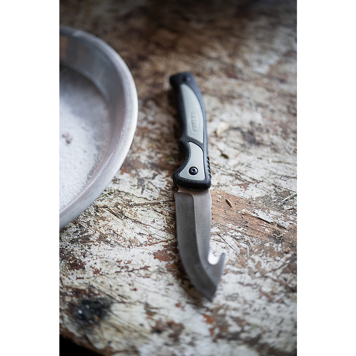 Old Timer Trail Boss 9in Fixed Blade Gut Hook Knife with High Carbon Stainless Steel Blade, TPE Grip Handle, and Custom Molded Sheath for Hunting, Field Dressing, Skinning, Gutting, and Outdoors