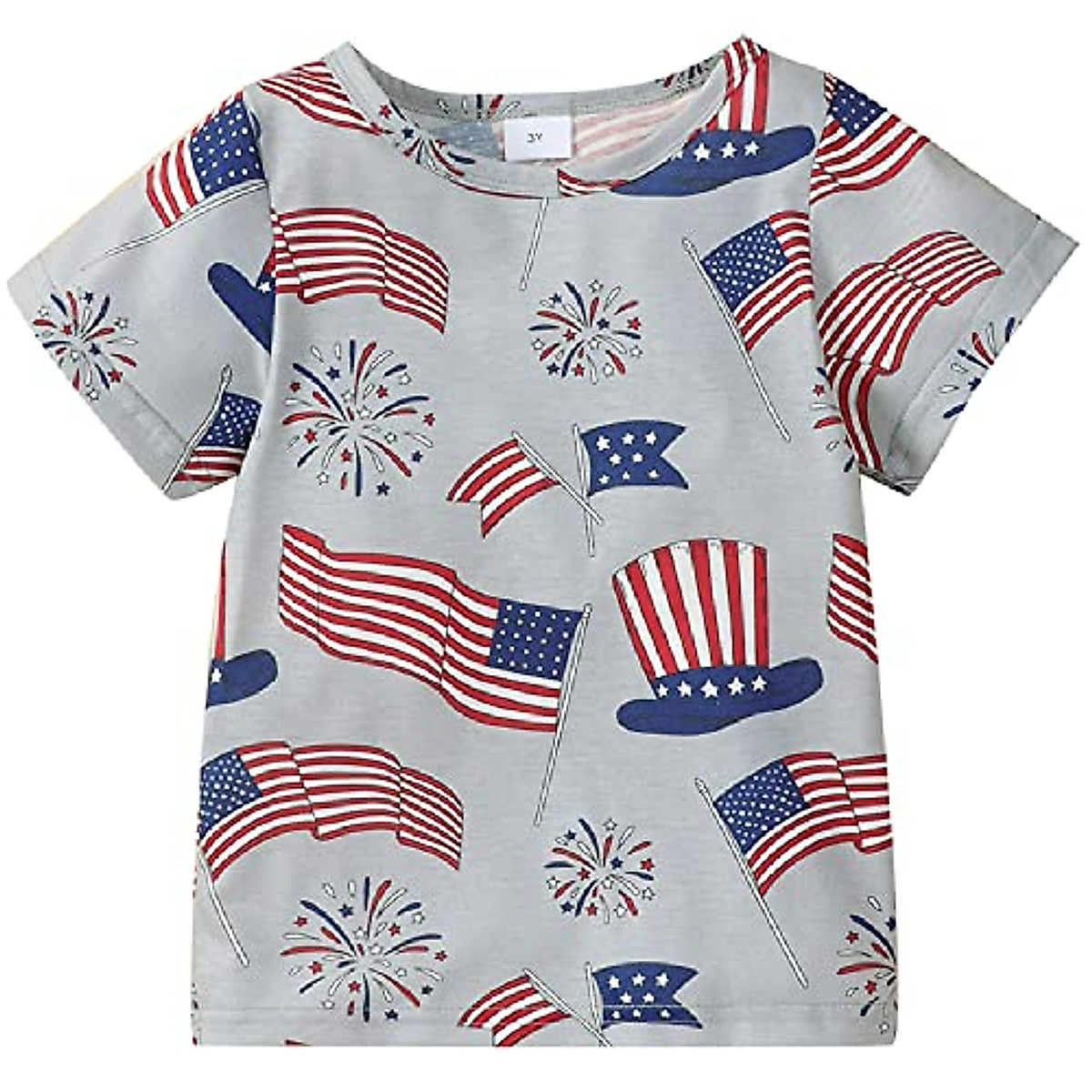 Baby Boys American Flag T-Shirt 4th of July Clothing Toddler Kids Patriotic Shirt Short Sleeve USA Flag Stripe Star Tee Tops Gray